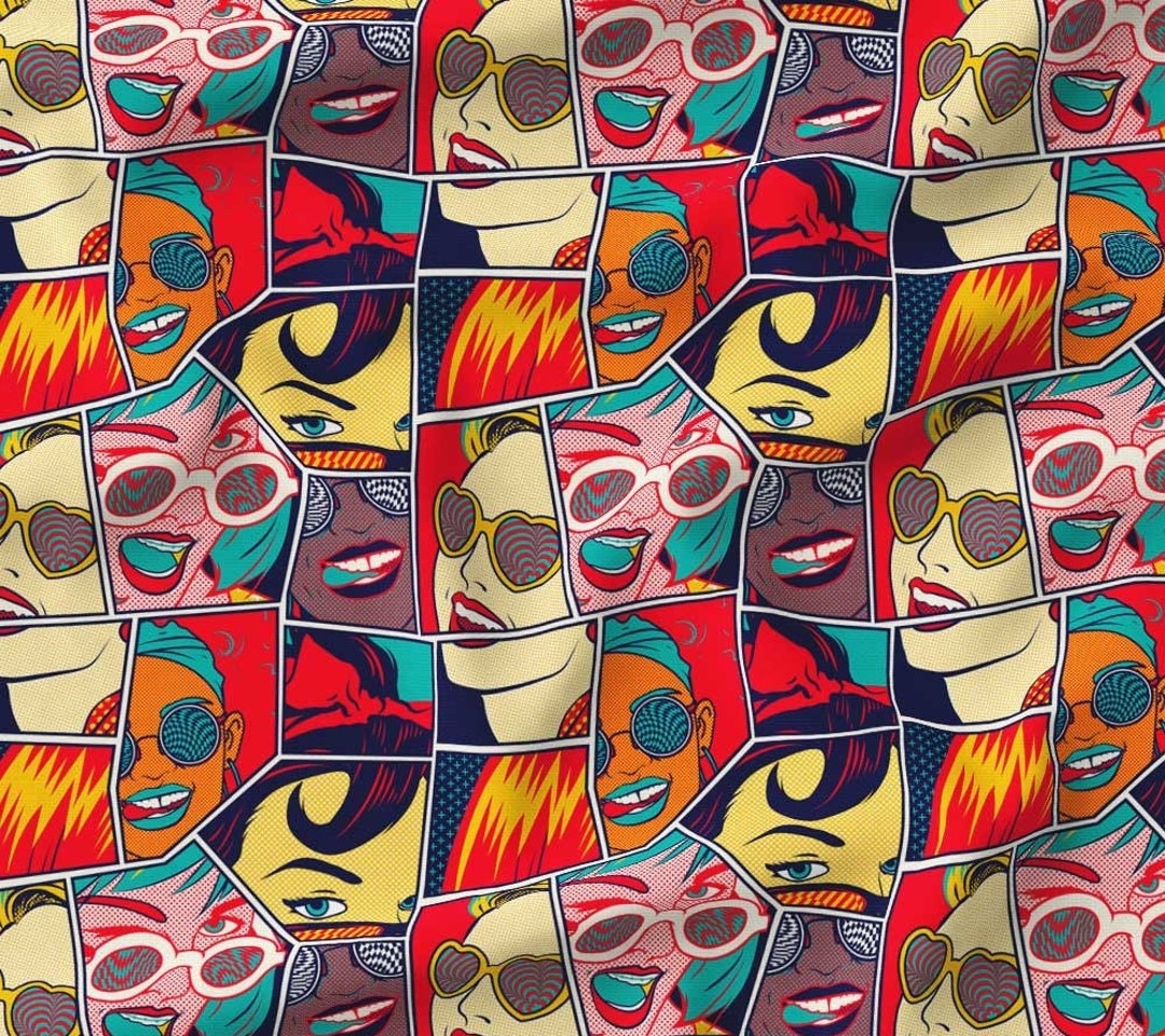 Pop Art Fabric, Colorful Retro Comic Print Fabric, Comic Book Fabric by ...
