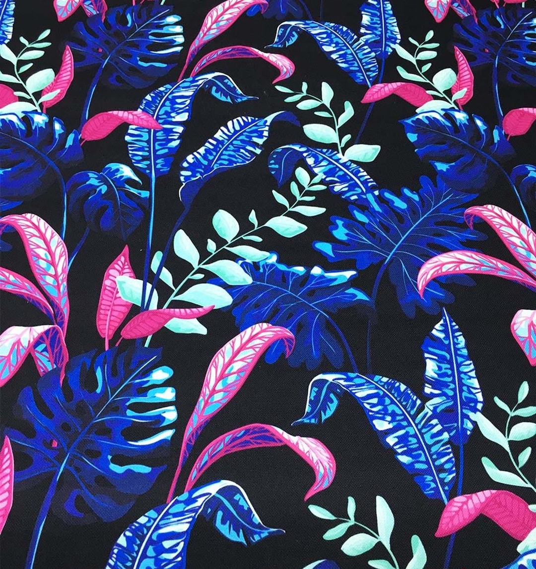 Tropical Leaves Fabric, Fabric by the Yard Clearance, Turquoise Pink ...