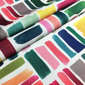 Watercolor Ticking Stripe Fabric, Colorful Abstract Stripe Upholstery ...