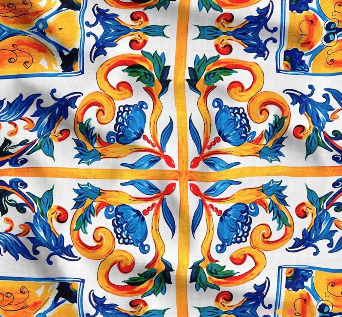 Majolica Pattern Fabric Sicilian Tile Pattern Fabric by the - Etsy