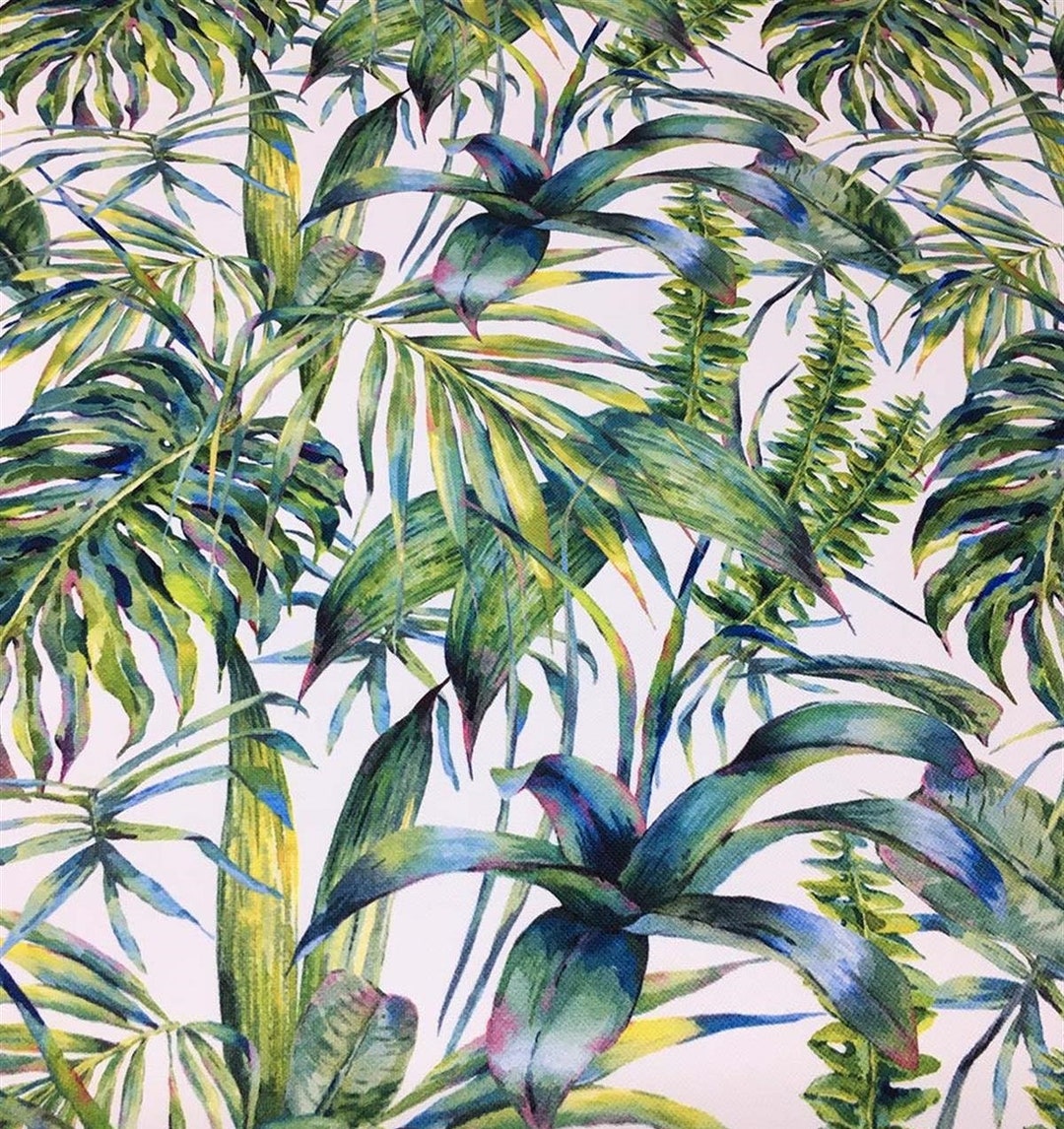 Watercolor Tropical Leaves Fabric, Hawaiian Fabric, Green Leaves ...
