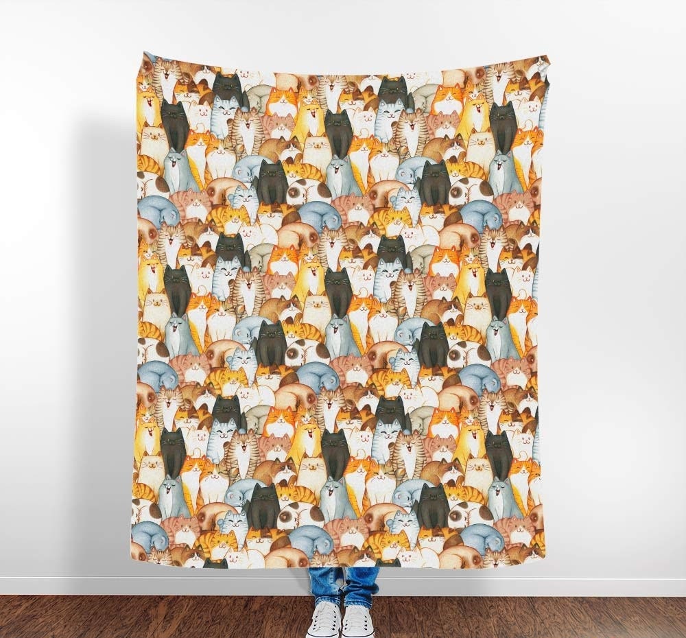 Cat Fabric by the Yard, Pop Art Colorful Cute Cat Print Fabric ...