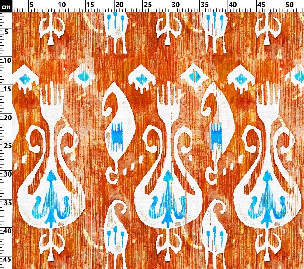 Native American Fabric by the Yard, İkat Fabric, Orange Blue Upholstery ...