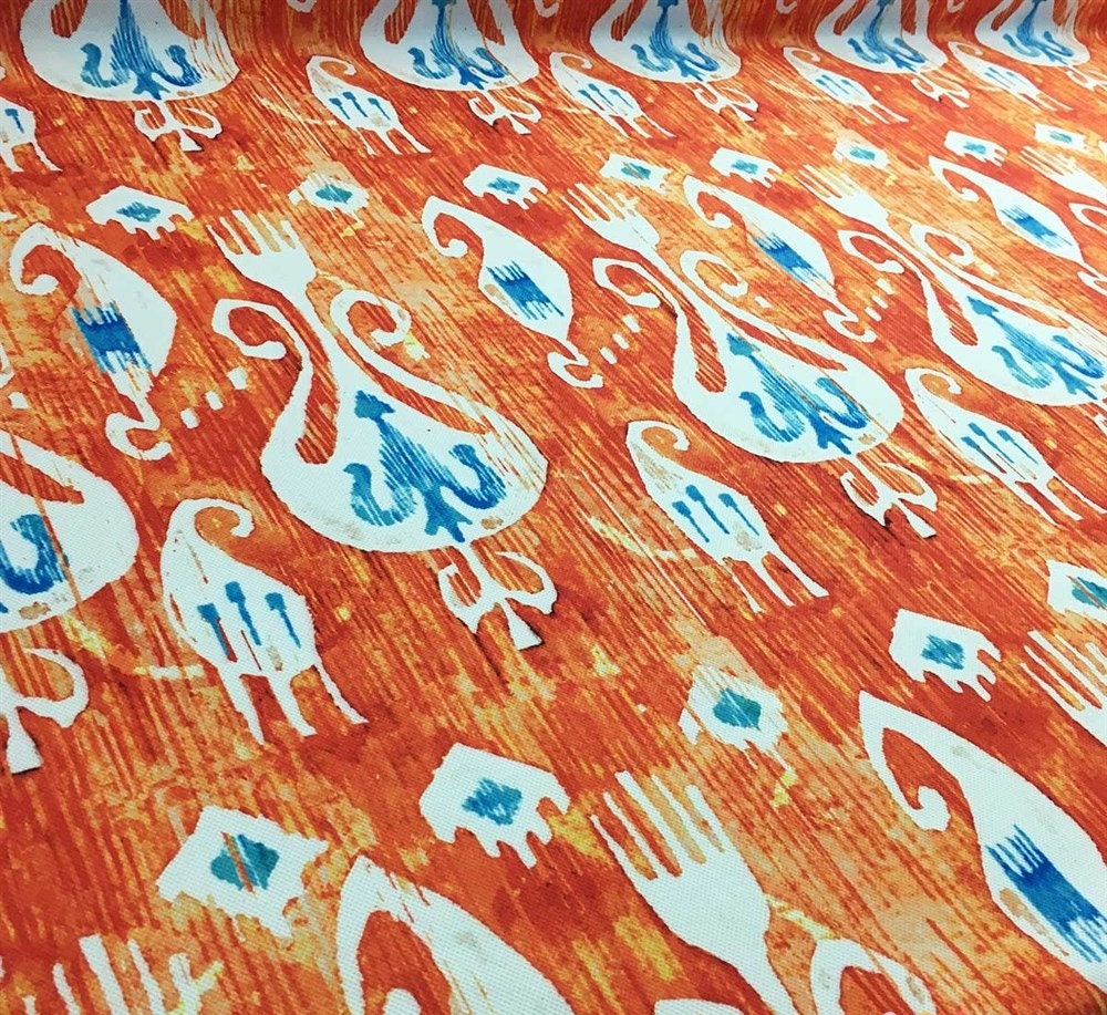 Native American Fabric by the Yard, İkat Fabric, Orange Blue Upholstery ...