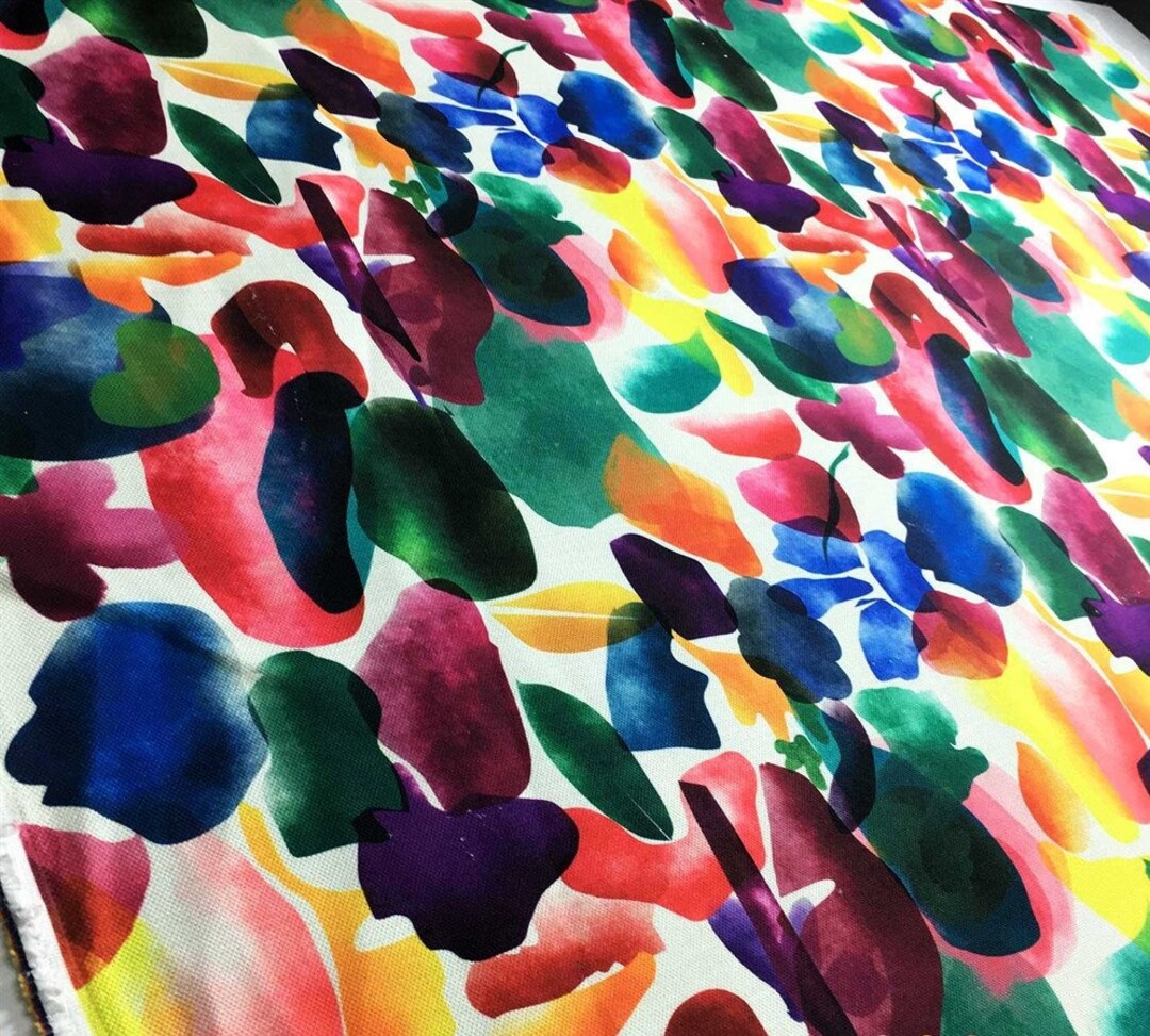 Watercolor Leaves Fabric, Colorful Abstract Print Fabric, Boho ...