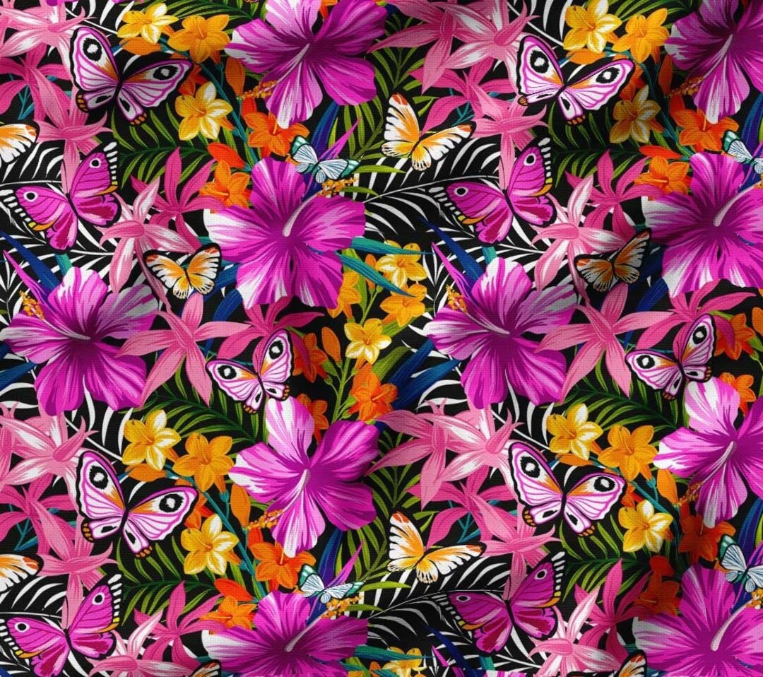 Tela con estampado de mariposas y flores moradas, lona para tapicería ...
