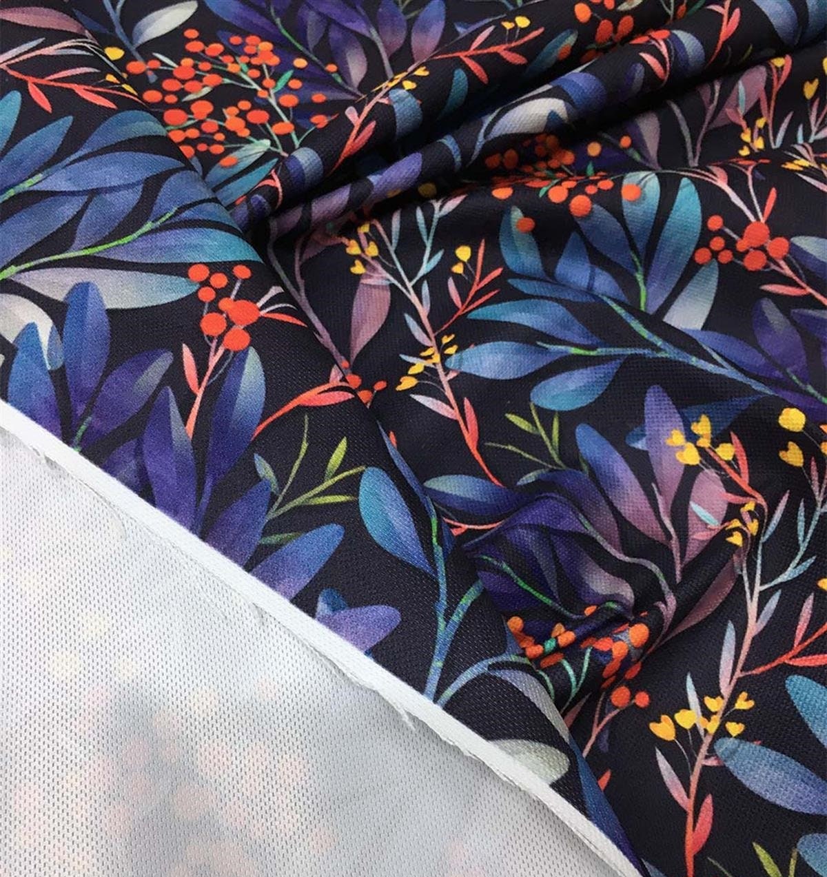 Blueberry Design Upholstery Fabric in Blue Leaves, Trippy Fabric by the ...