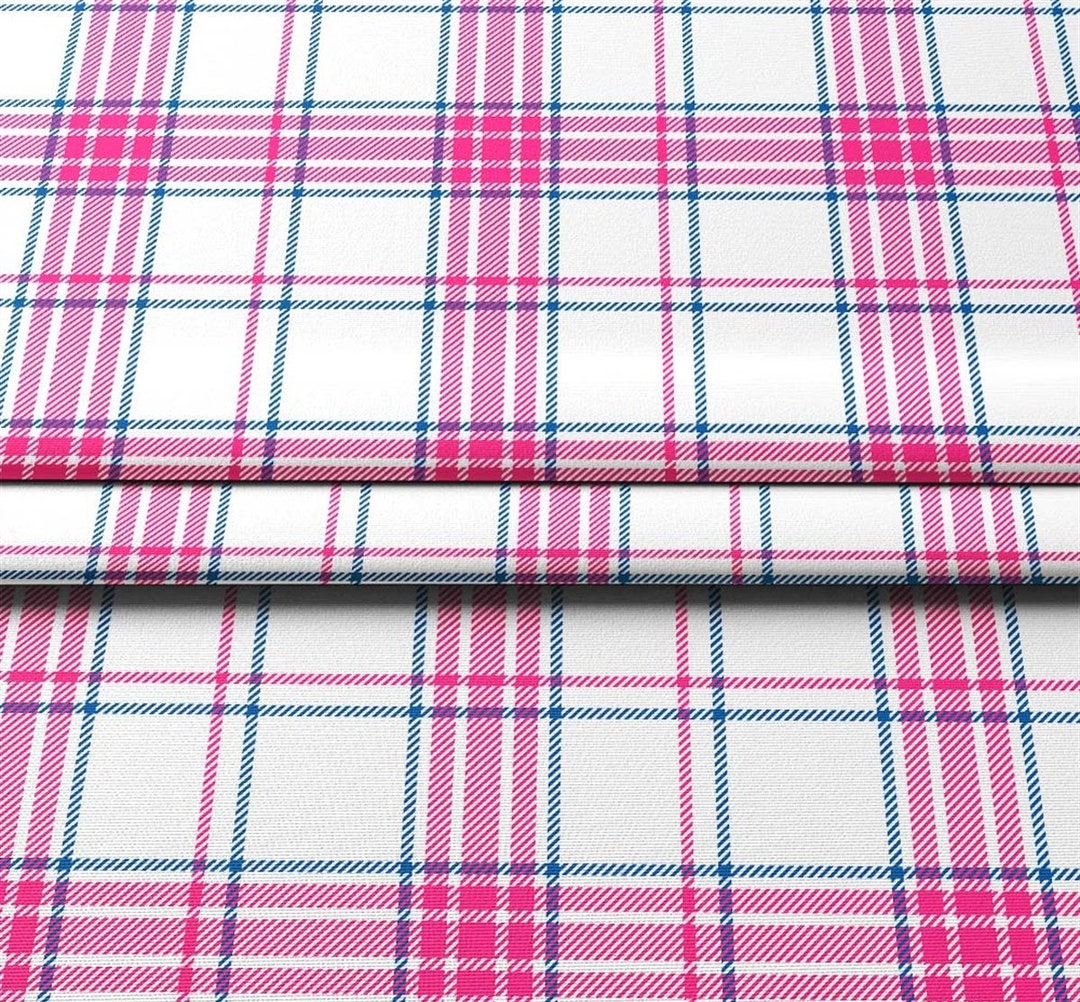 Pink Tartan Fabric by the Yard, Plaid Upholstery Fabric, Pink and Blue ...