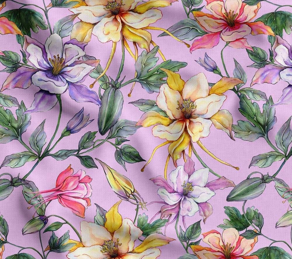 Purple Floral Fabric, Lily Flowers in Light Purple Fabric, Modern ...
