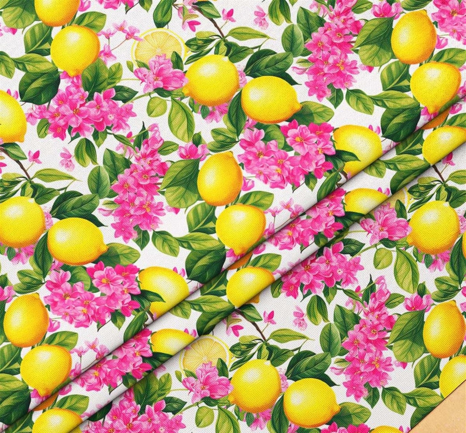 Floral Lemon Garden Upholstery Fabric by the Yard, Fuchsia Flower and ...