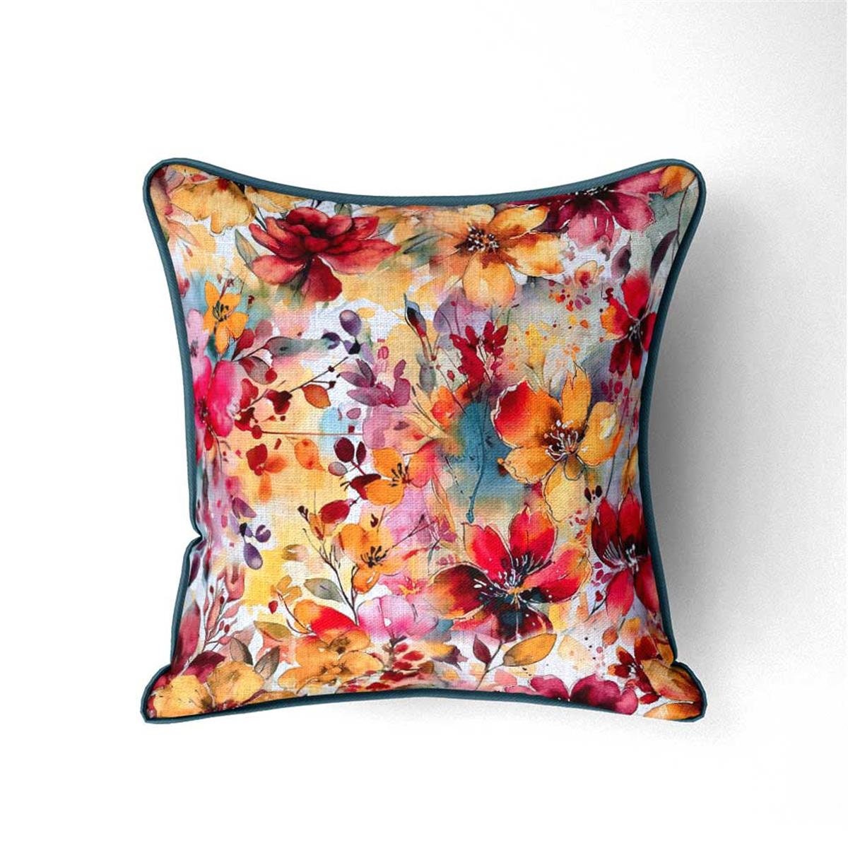 Boho Colorful Floral Fabric, Linen Look Abstract Flowers Print ...