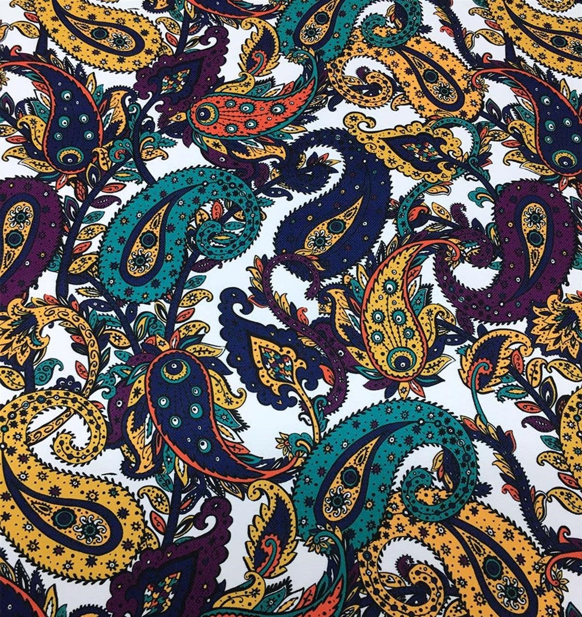 Bohemian Paisley Fabric, Oriental İndian Upholstery Fabric, Polycotton ...