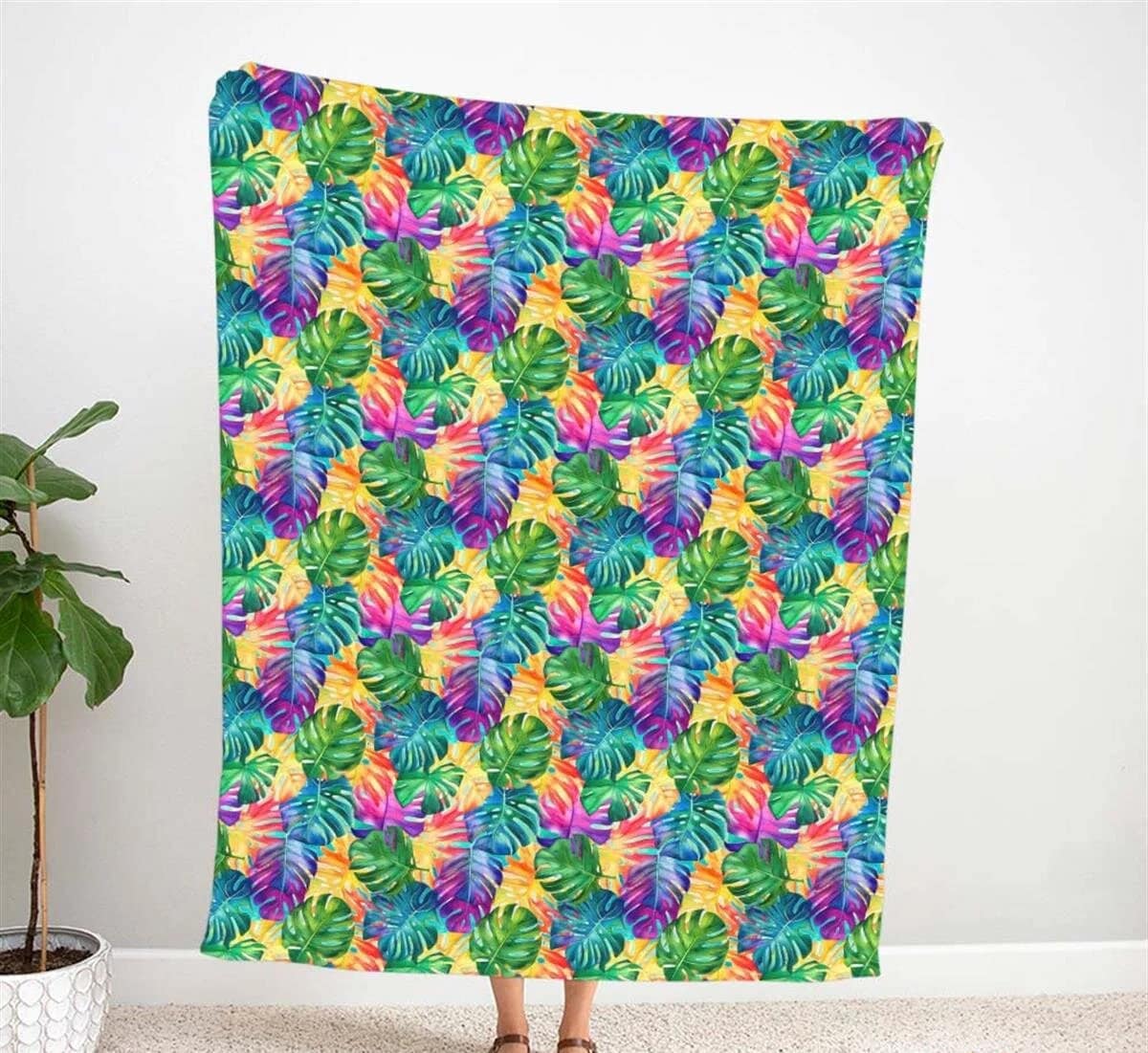 Tropical Fabric, Colorful Monstera Albo Print Upholstery Fabric ...