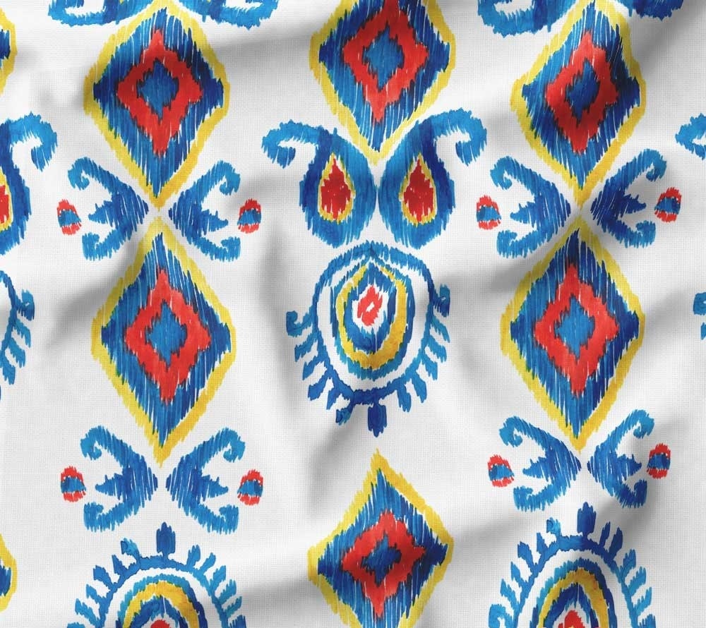 Blue İkat Fabric, Block Print Fabric by the Yard, Damask Fabric ...