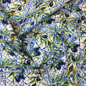 Olive on Italian Ceramic Tile Pattern Fabric, Majolica Mediterranean ...