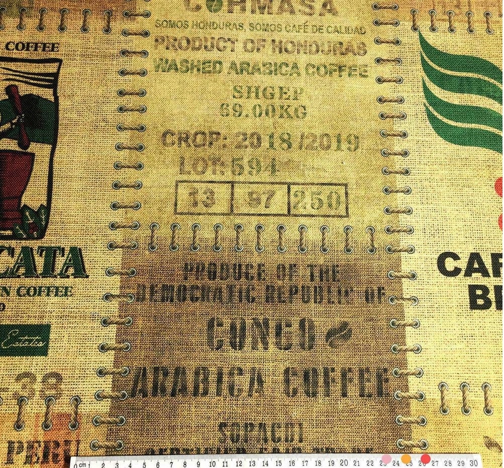 Coffee Sack Pattern Fabric, Vintage Style Fabric, Burlap Look Print ...