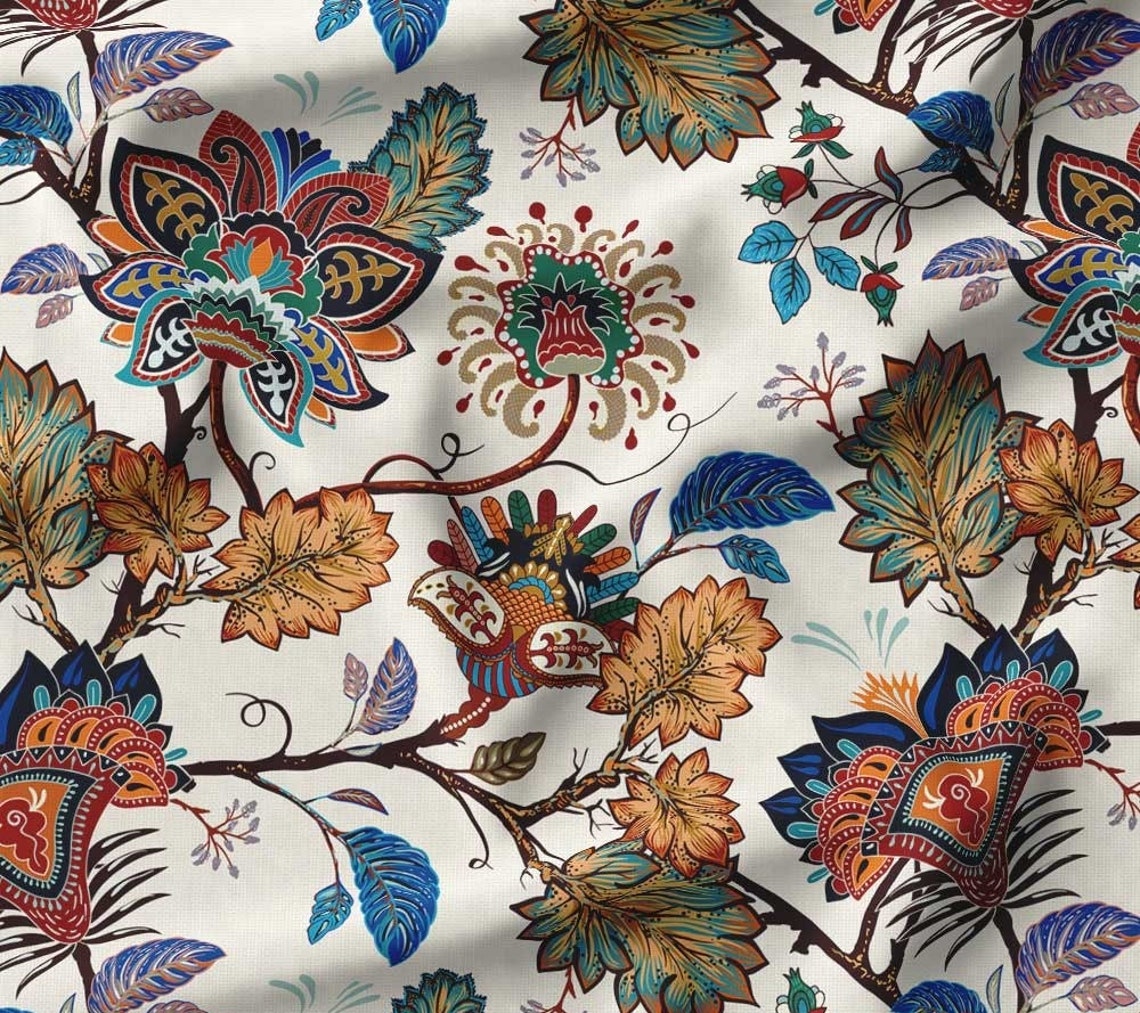 Vintage Tapestry Fabric, Upholstery Fabric by the Yard, Vintage Floral ...