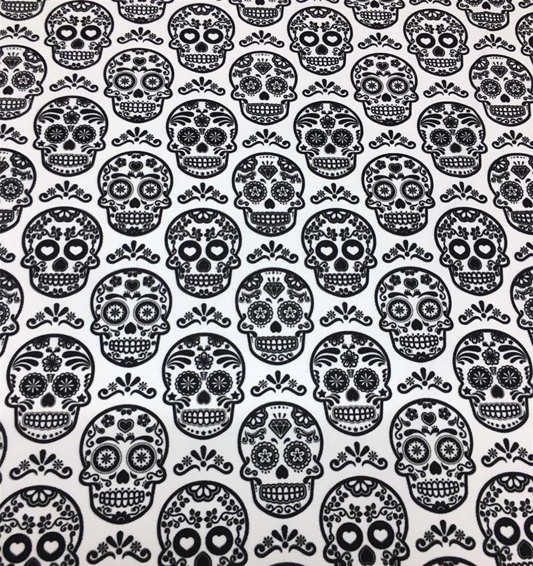 Skull Fabric, Black White Skulls Upholstery Fabric, Gothic Fabric for ...