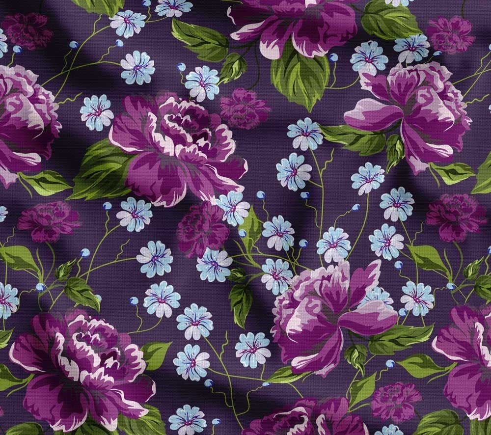 Boho Floral Fabric, Purple Roses Wildflower Upholstery Fabric by the ...