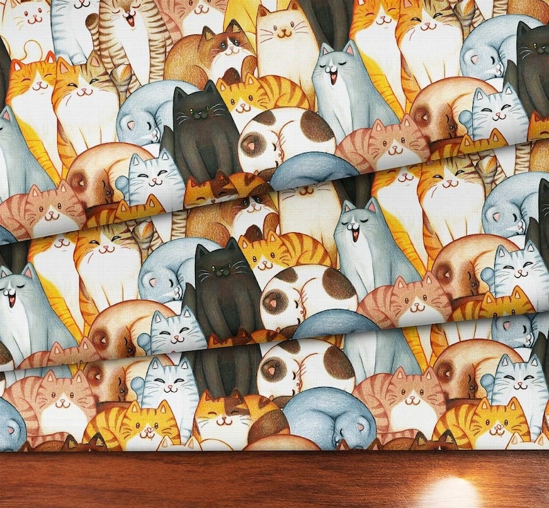 Cat Fabric by the Yard, Pop Art Colorful Cute Cat Print Fabric ...