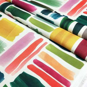Watercolor Ticking Stripe Fabric, Colorful Abstract Stripe Upholstery ...