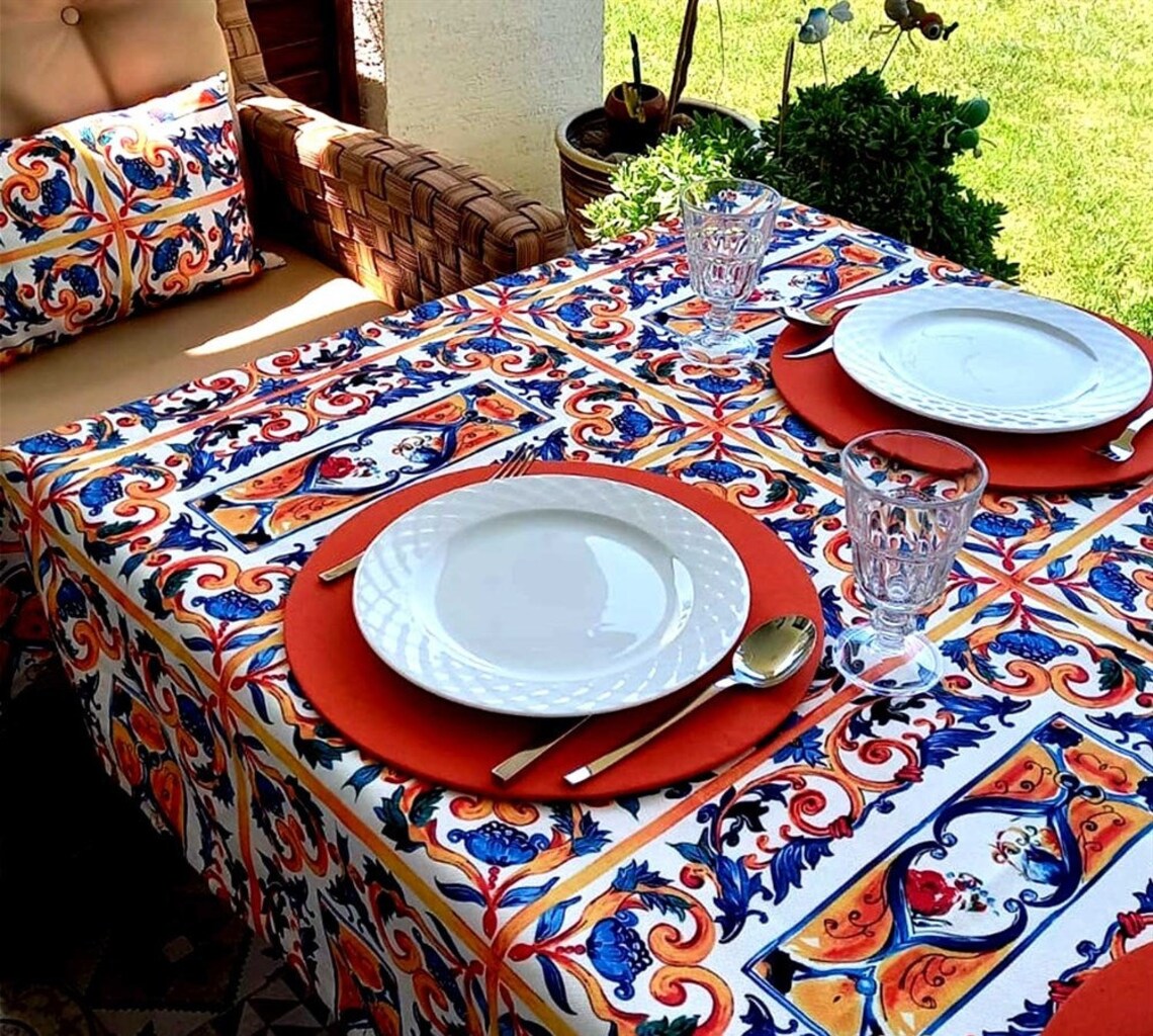 Majolica Pattern Fabric Sicilian Tile Pattern Fabric by the - Etsy