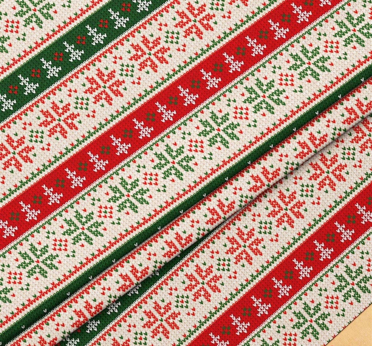 Christmas Fabric by the Yard, Retro Traditional Stripe Christmas Knit ...