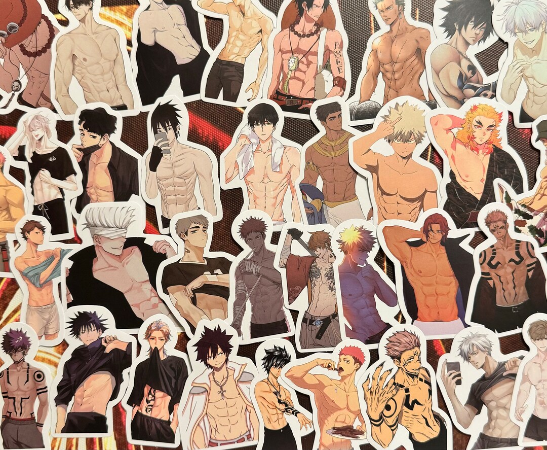 60 Pieces Bundle Pack Anime Muscle Men Stickers Flat Matte Finish - Etsy