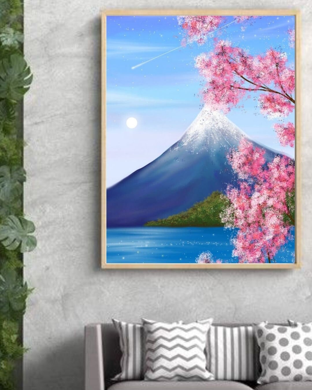 Hand-painted Poster Cherry Tree X Mount Fuji Print Wall Art Picture - Etsy