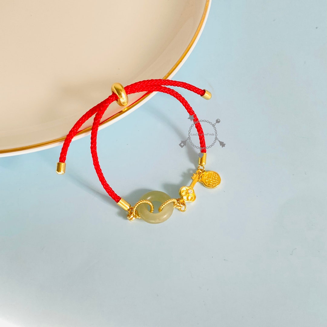 Red String Bracelet, Wada Jade Ring Bracelet, Red Lucky Wish Bracelet ...