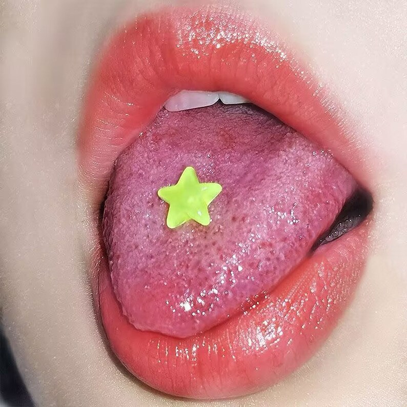 Pentagram Tongue Nail Colorful Star Tongue Nail Luminous - Etsy
