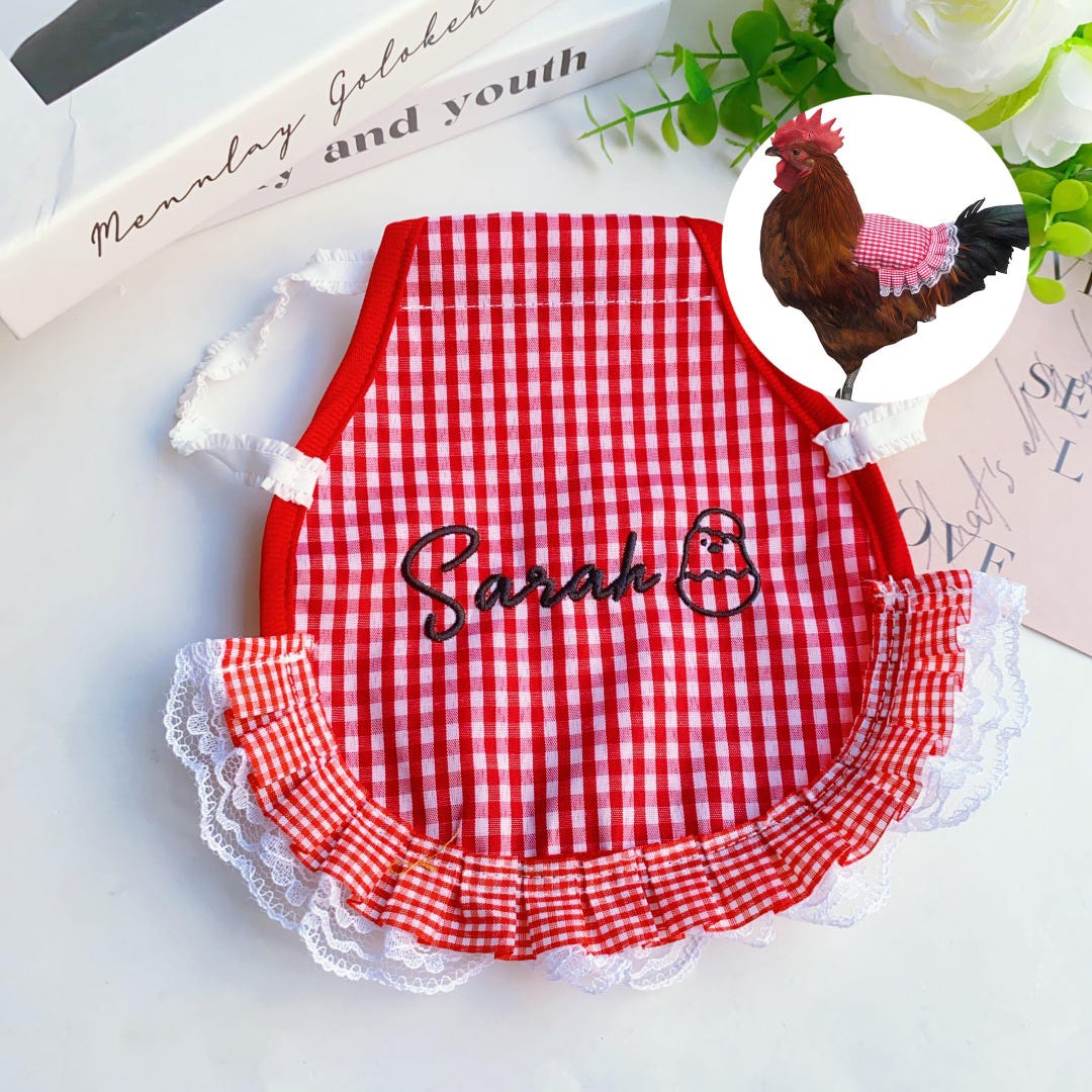 Cute Red Square Embroidered Hen Apron, Custom Hen Saddle, Chicken ...