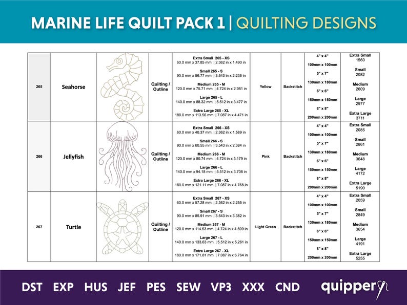 Marine Life Embroidery Designs: Sea Creature Quilting Patterns (digital ...