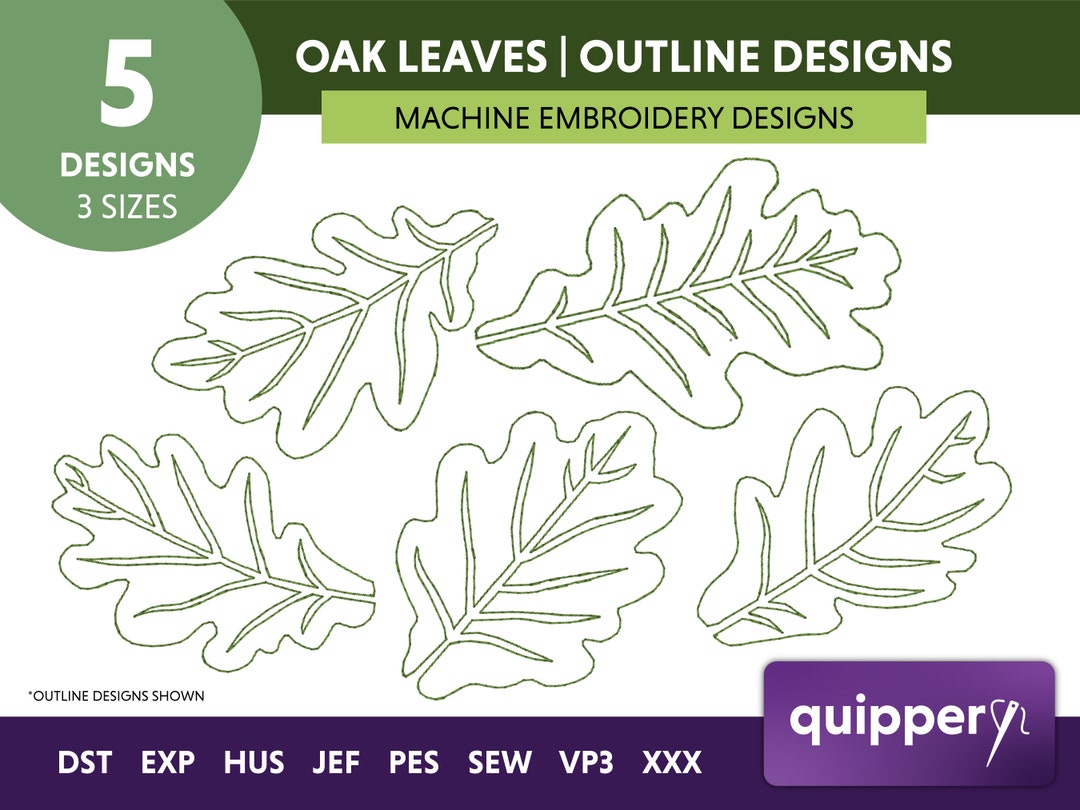 Oak Leaf Outline Embroidery Designs: 5 Plants Quilting Patterns ...