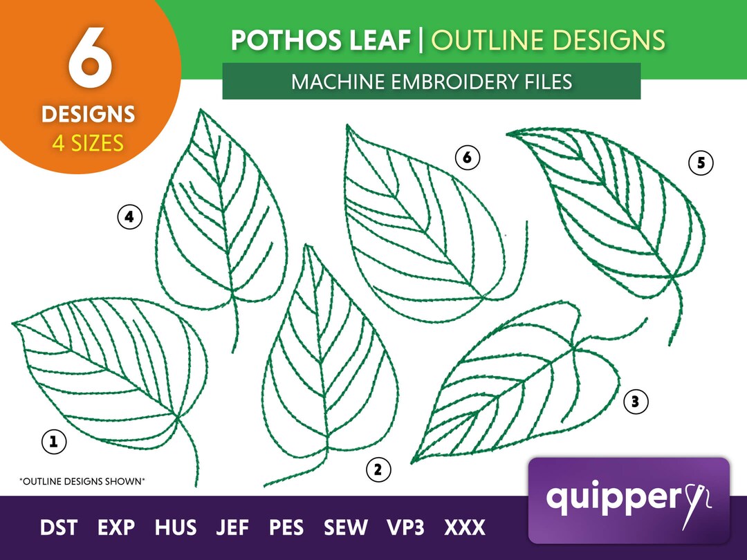 Elegant Pothos Leaf Embroidery Pattern Collection With Vibrant Green ...