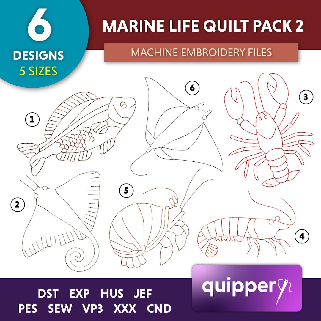 Sea Life Embroidery Designs: Coastal Machine Embroidery Files (instant ...