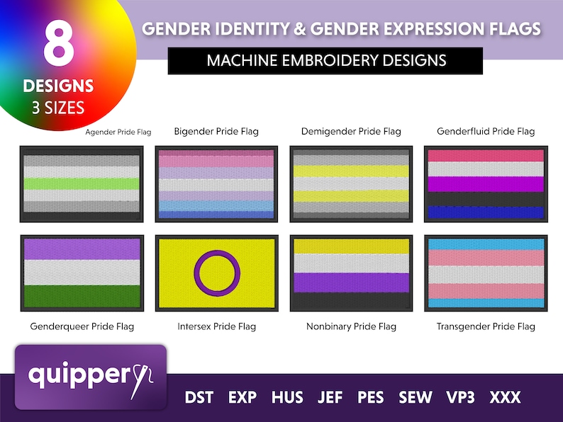 Gender Identity Flags Machine Embroidery Design Transgender - Etsy