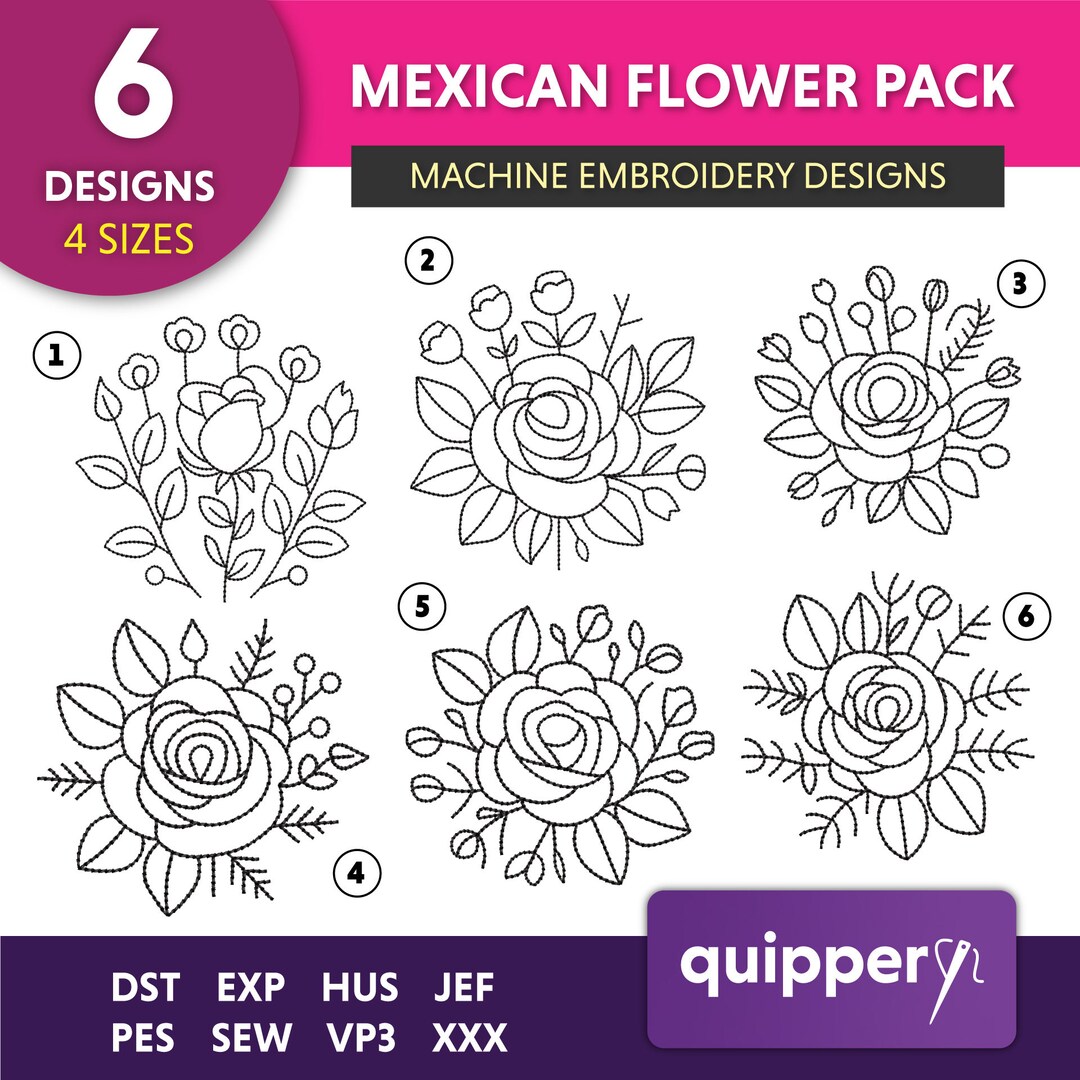Mexican Flower Embroidery Design, Mexican Ornament Embroidery, Floral ...