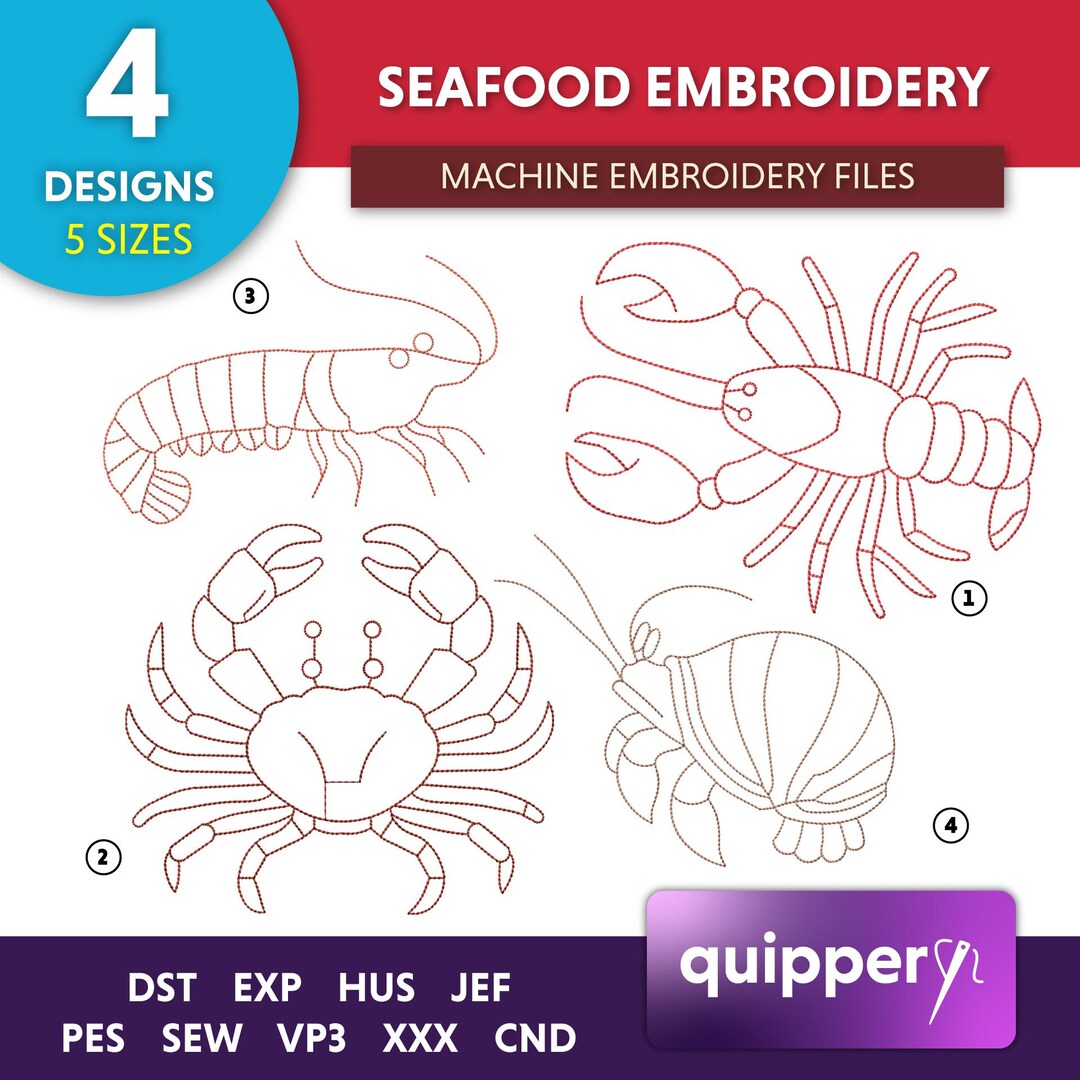 Crab, Lobster & Shrimp Machine Embroidery Designs | Crustacean Patterns ...