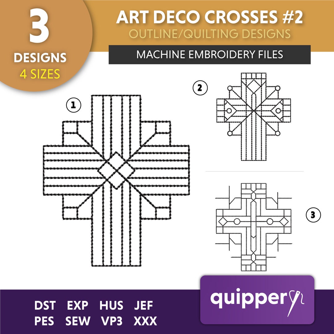 Art Deco Cross Embroidery Designs: Christian Quilting (digital Product ...