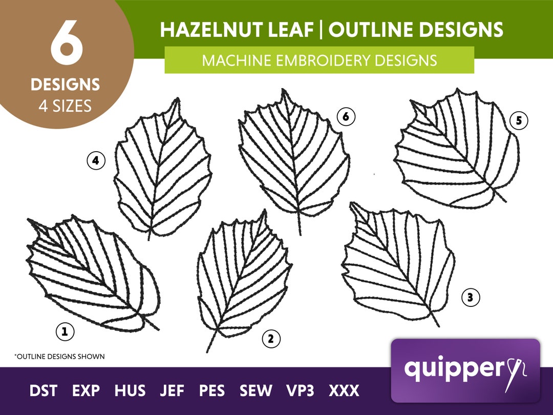 Hazelnut Leaf Outline Embroidery Design Hazel Leaves Machine Embroidery ...