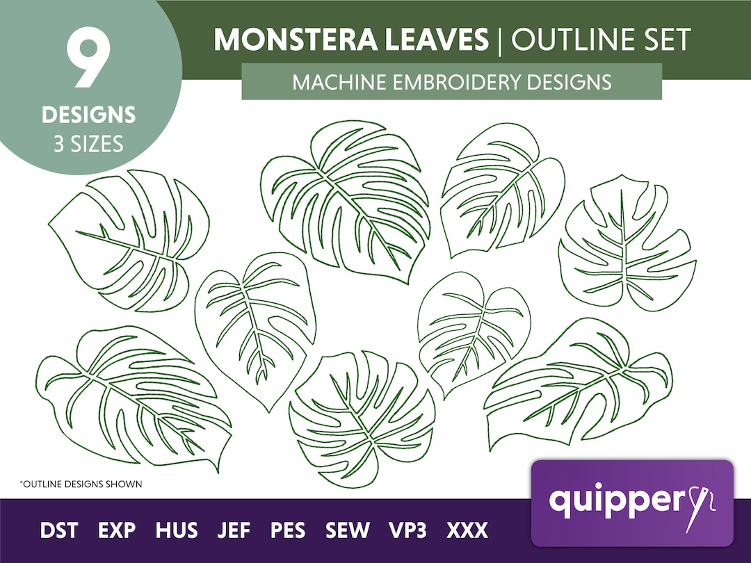 Monstera Leaf Outline Embroidery Design: Tropical Plant Pattern (PES ...
