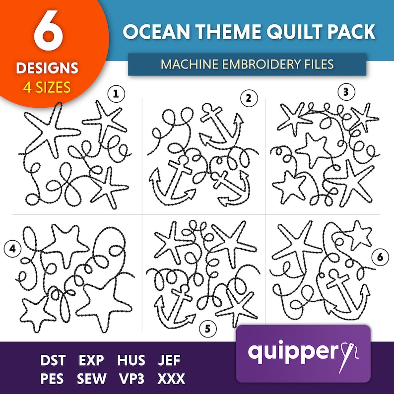 Ocean Theme Embroidery Designs, Edge-to-edge Starfish Embroidery, Boho ...