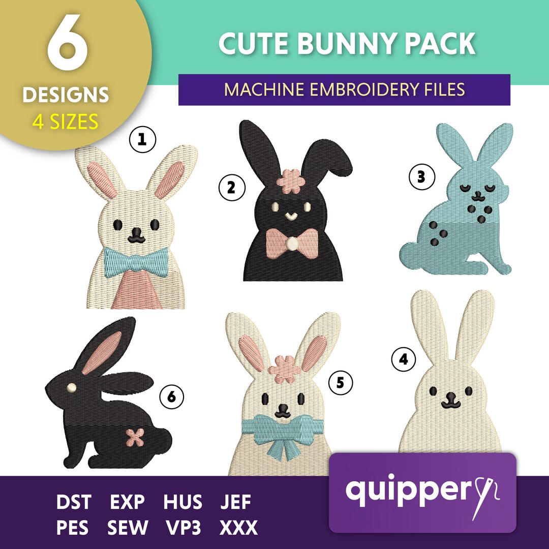 Cute Bunny Rabbit Machine Embroidery Designs for Easter, Rabbit ...