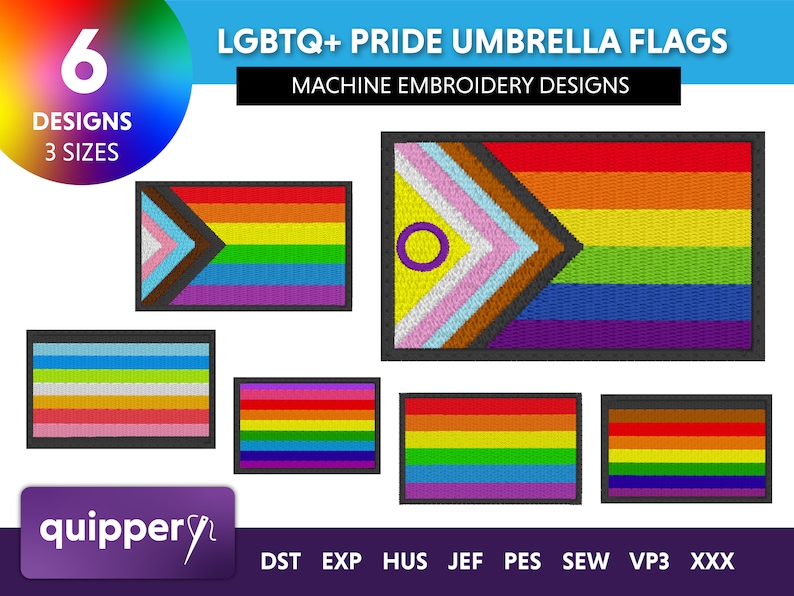 LGBTQ+ Pride Flags Embroidery Designs: Gay, Queer, Intersex (PES 4X4 ...