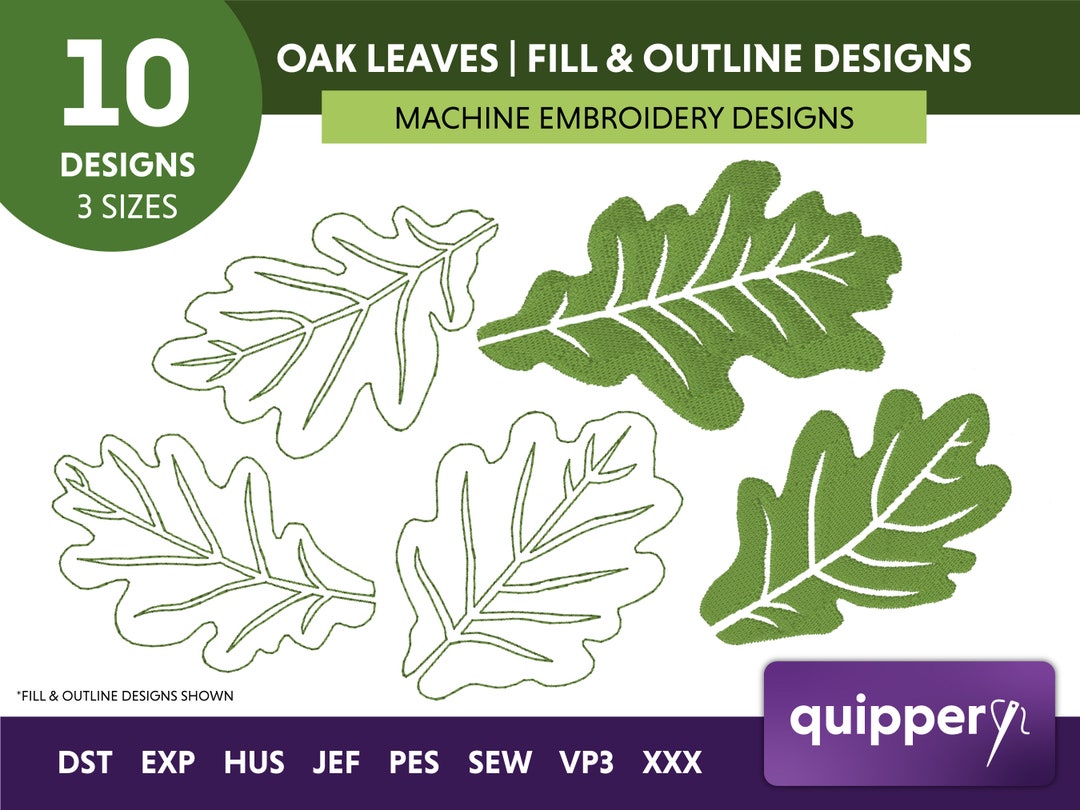 Oak Leaf Embroidery Design Set: Filled & Outline (digital Product) - Etsy