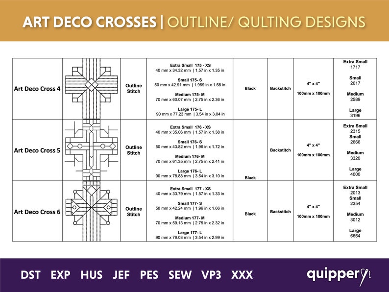 Art Deco Cross Embroidery Designs: Christian Quilting (digital Product ...