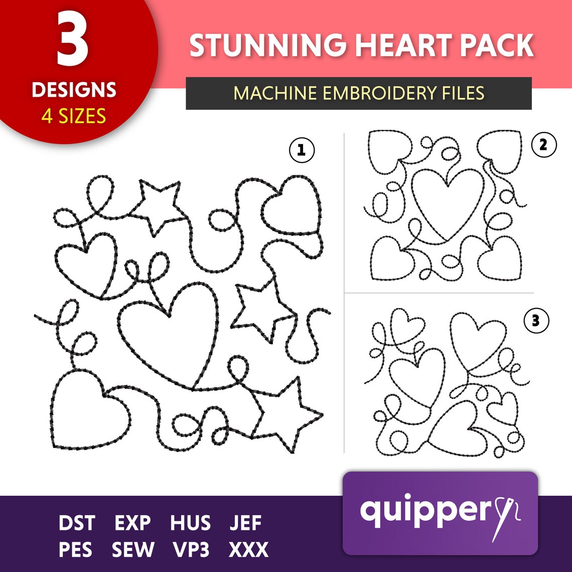 Heart Machine Embroidery Designs: Valentine Quilt Pattern (digital ...