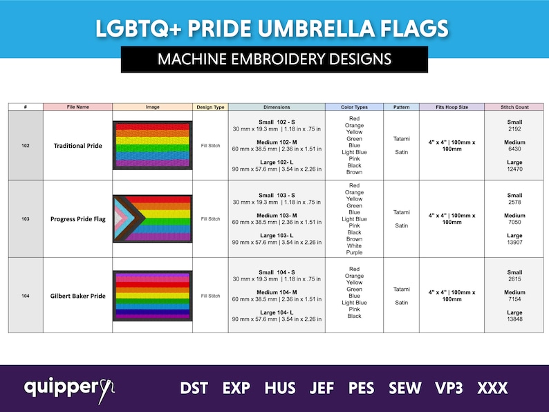 LGBTQ+ Pride Flags Embroidery Designs: Gay, Queer, Intersex (PES 4X4 ...