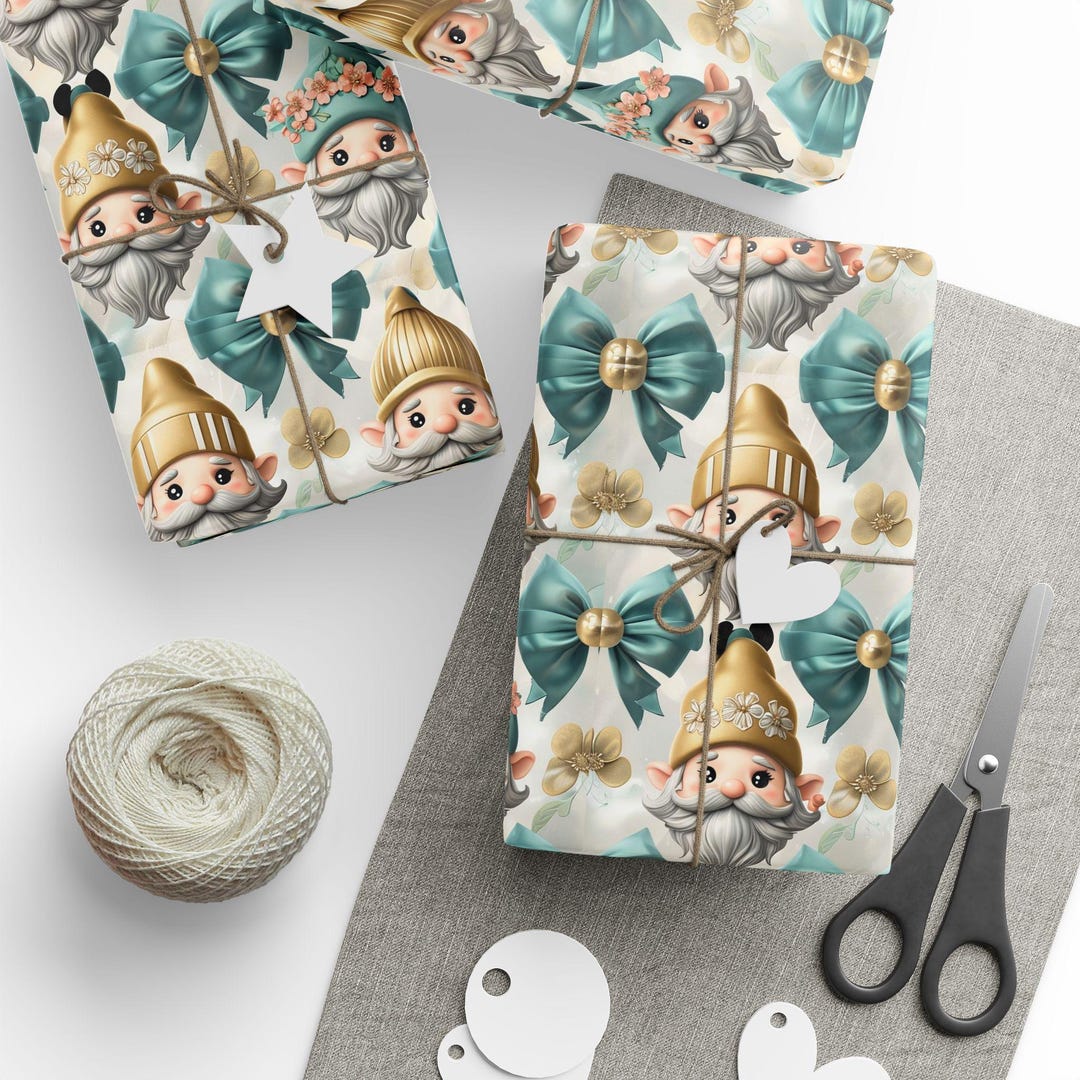 Gnomes and Coquette Bows Wrapping Paper Christmas Gift Wrap Holiday ...